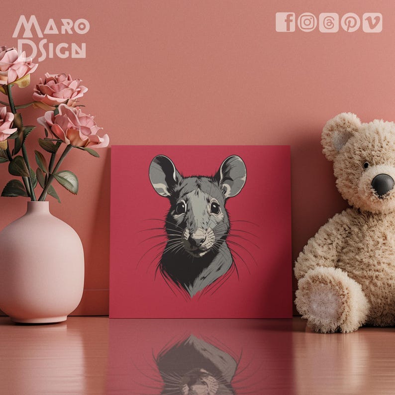 Rat Portrait | Unique Vector Illustration of a Whiskered Rodent ...