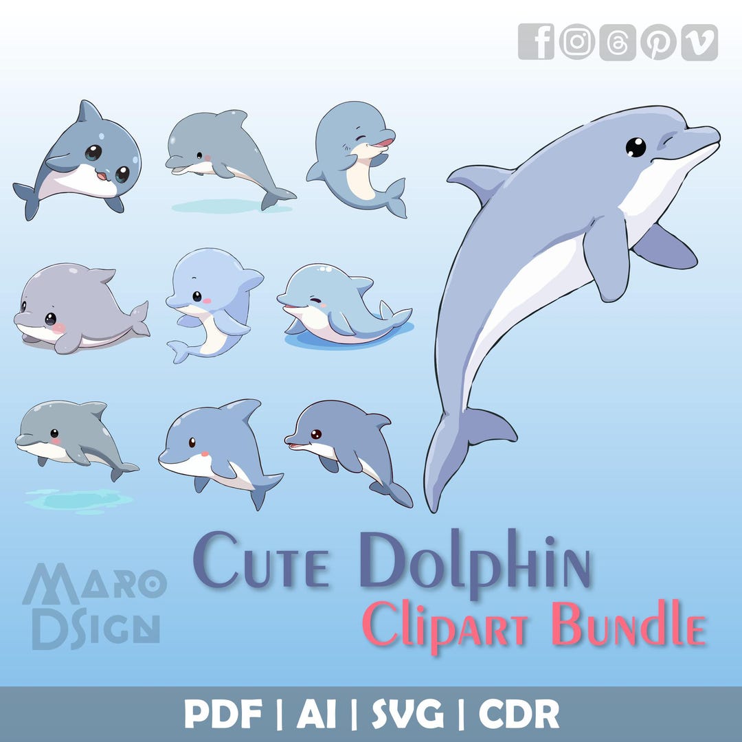 Baby Dolphin Clipart Bundle | Playful Pixiv-style Kawaii Clipart for ...