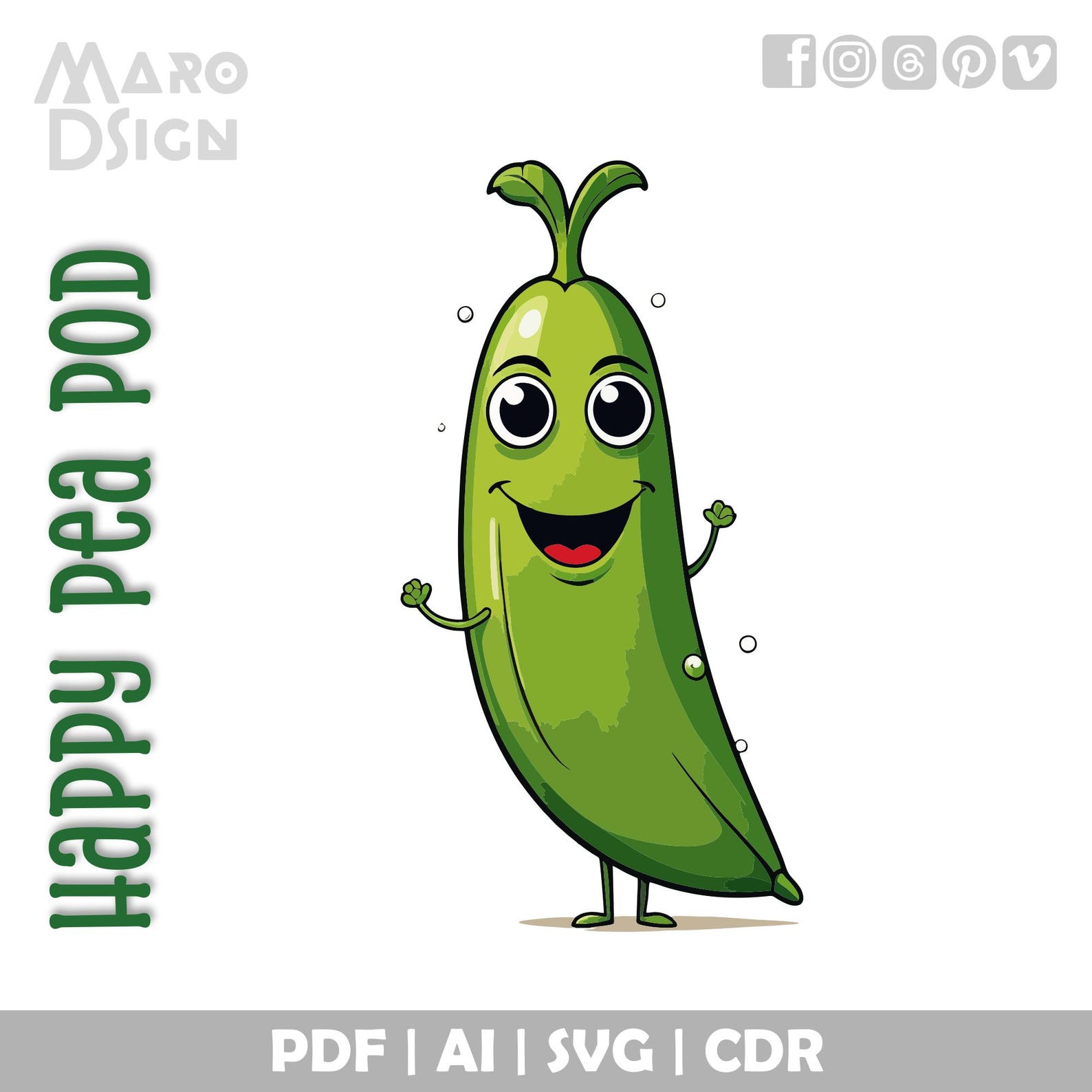 Happy Pea Pod Clipart Bundle | Adorable Peas in a Pod Illustration for ...