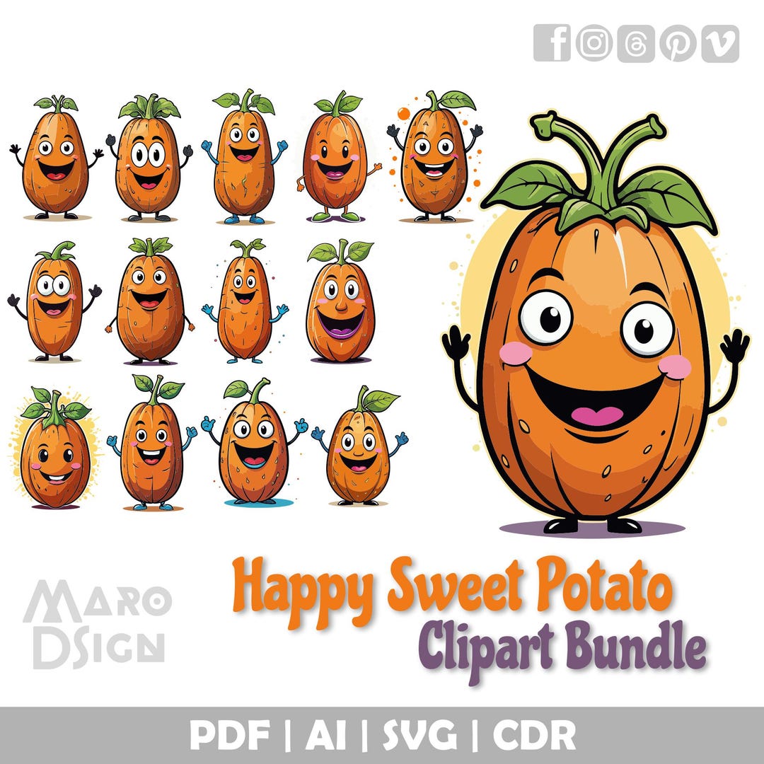 Happy Sweet Potato Clipart Bundle | Smiling Veggie Vector for Cute Food ...
