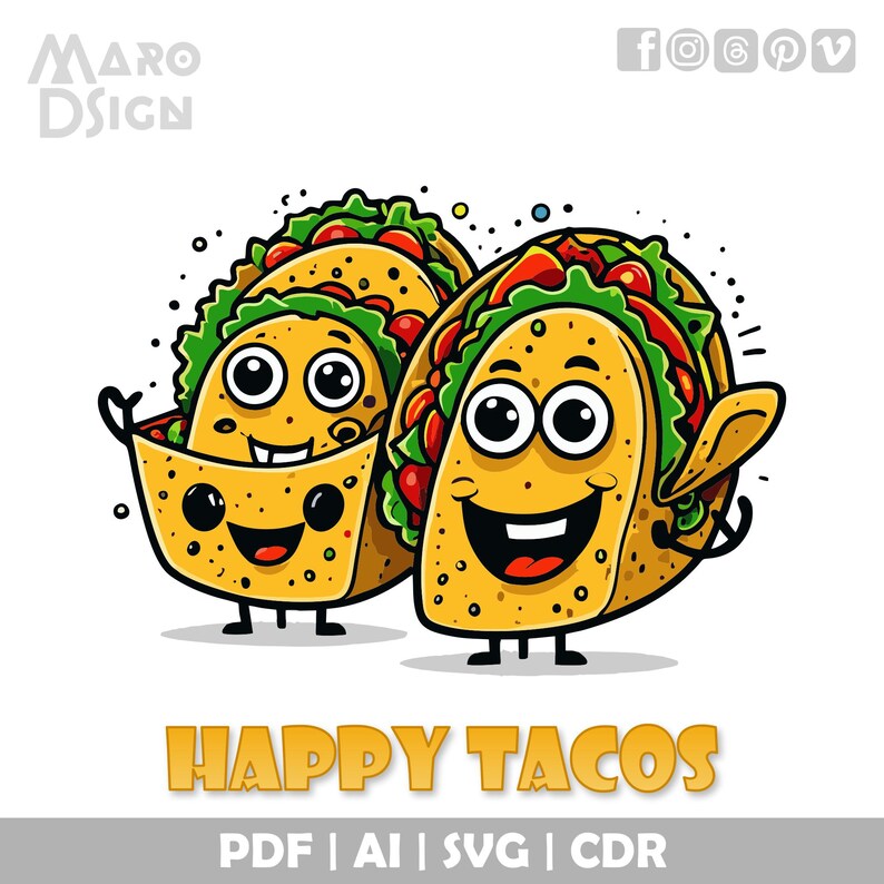 Happy Tacos Clipart Bundle | Fun & Colorful Taco Character, Perfect for ...