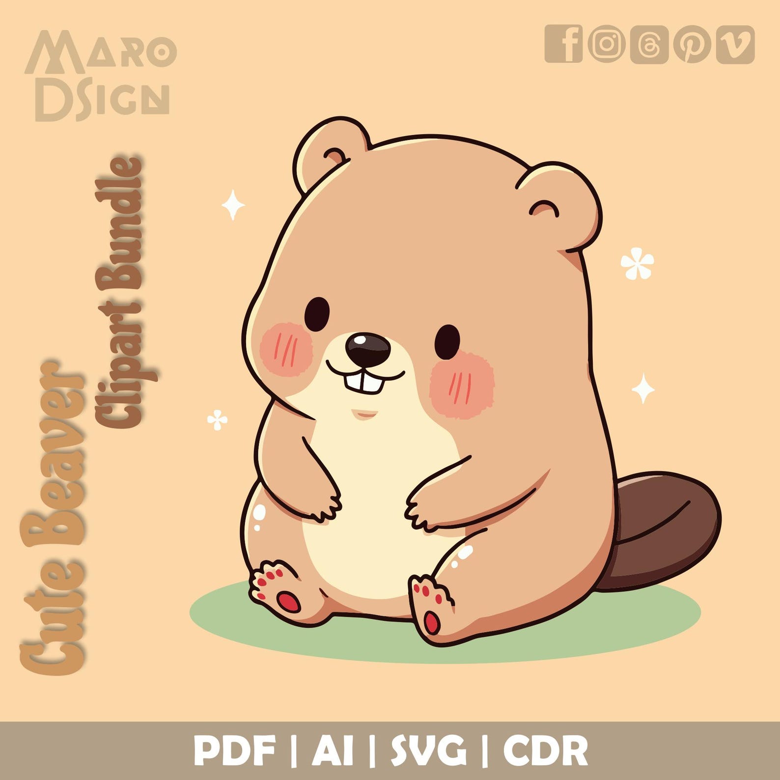 Cute Beaver Clipart Bundle | Kawaii Forest Friend in Japanese Manga ...