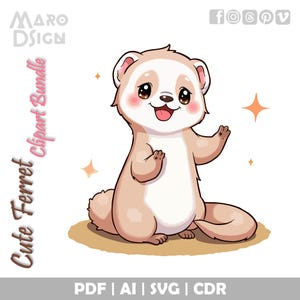 Baby Ferret Clipart Bundle | Chibi Pet Illustration With Big Eyes ...