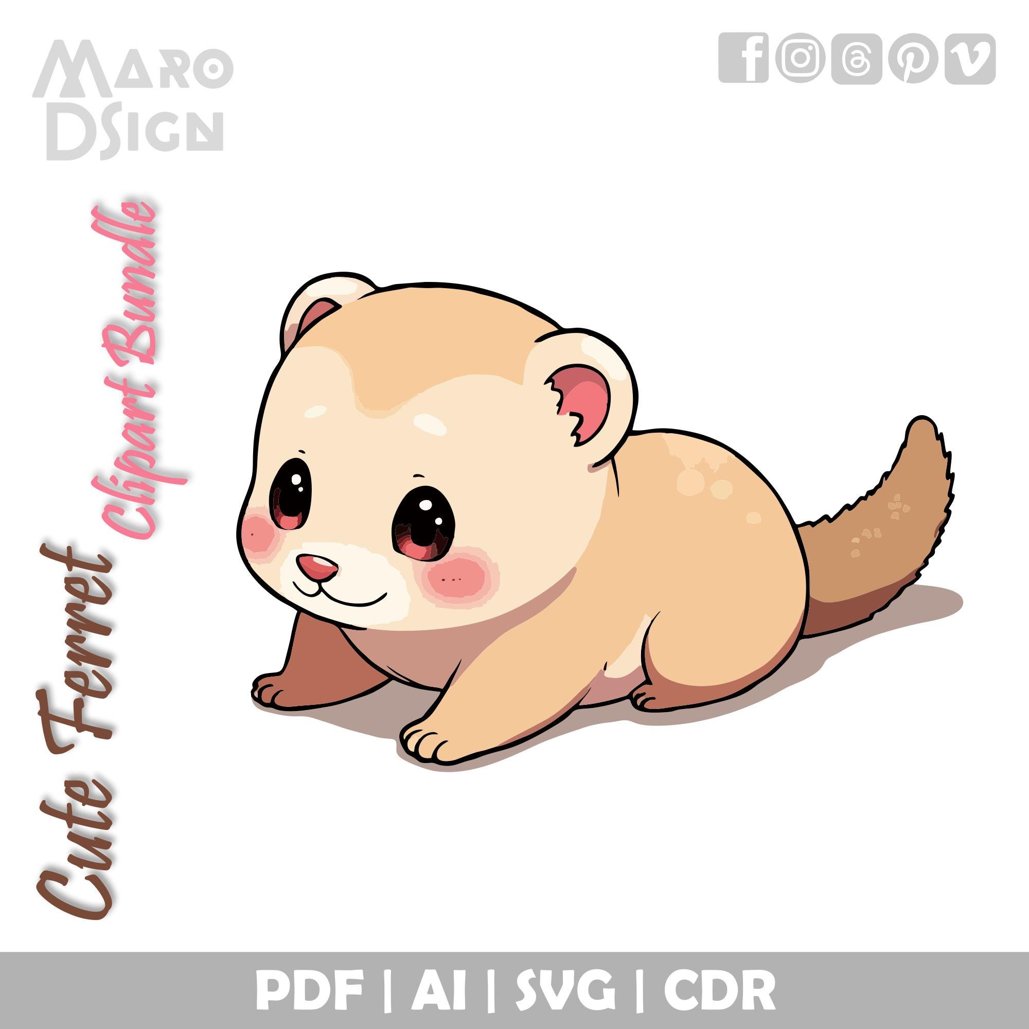 Baby Ferret Clipart Bundle | Chibi Pet Illustration With Big Eyes ...