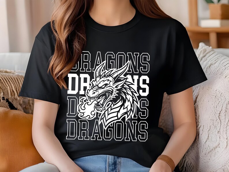 Dragons Mascot Logo: Black and White Sports Team Spirit (digital ...