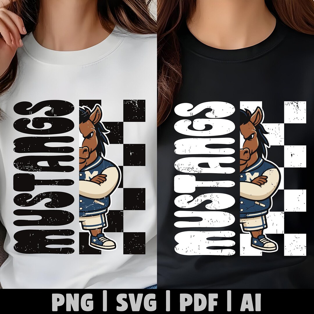 Mustangs Mascot Logo PNG AI PDF | Mustang Retro Sports Team Design ...