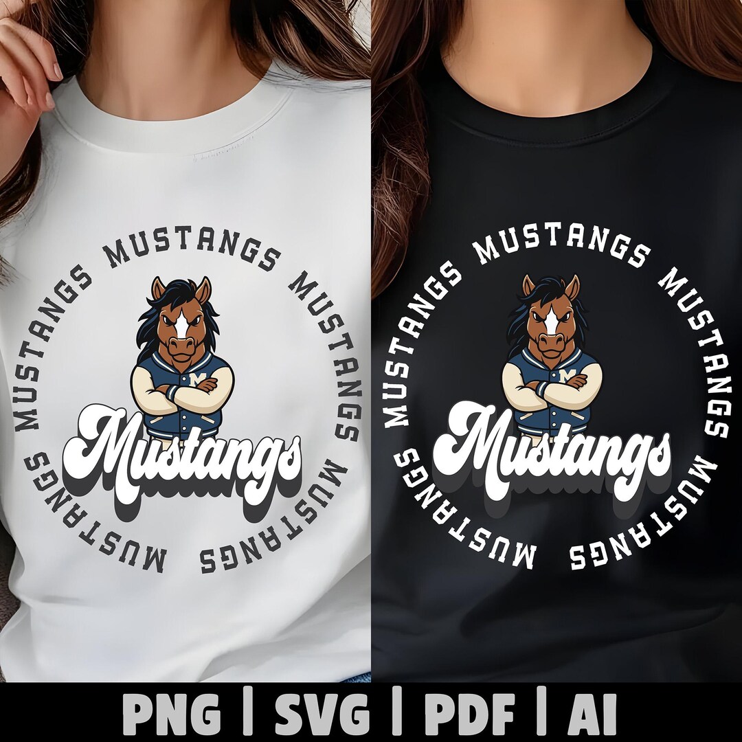 Mustangs Mascot Round Logo PNG SVG Ai PDF | Retro Sports Team Design ...