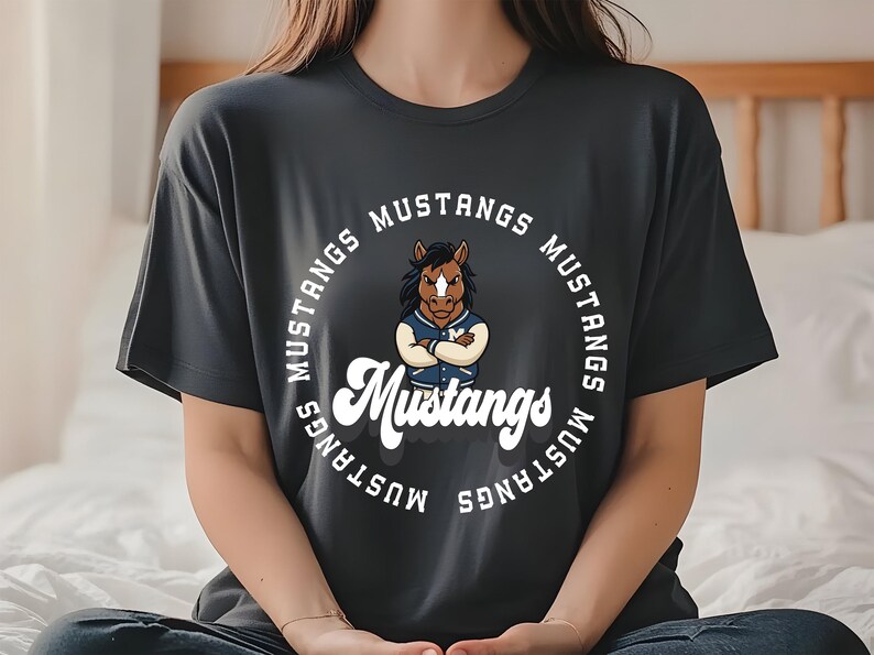 Mustangs Mascot Round Logo PNG SVG Ai PDF | Retro Sports Team Design ...