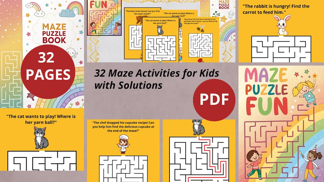 Fun Printable Maze Book for Kids – 32 Brain-boosting Mazes + Solutions ...