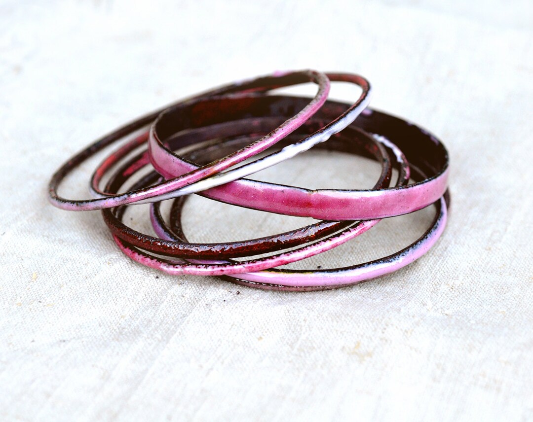 Candy Pink Bangle Set - Handcrafted Enamel Bracelets - Etsy