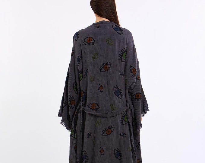 Black Turkish Colorful Evil Eye Print Robe | Festival Kimono | Evil Eye ...