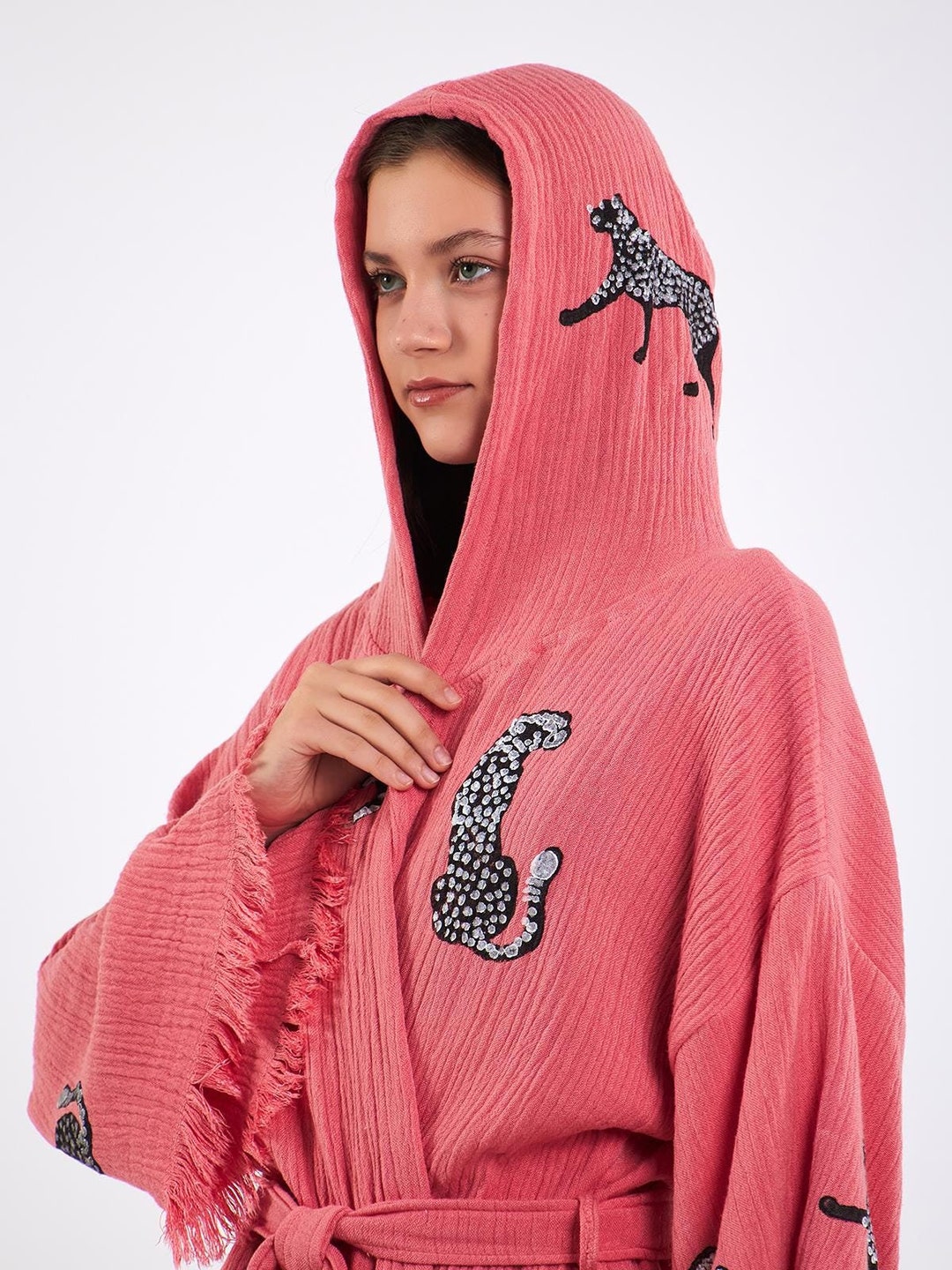 Pink Leopard Print Robe | Animal Print Clothing | Beach Coverup | Short ...