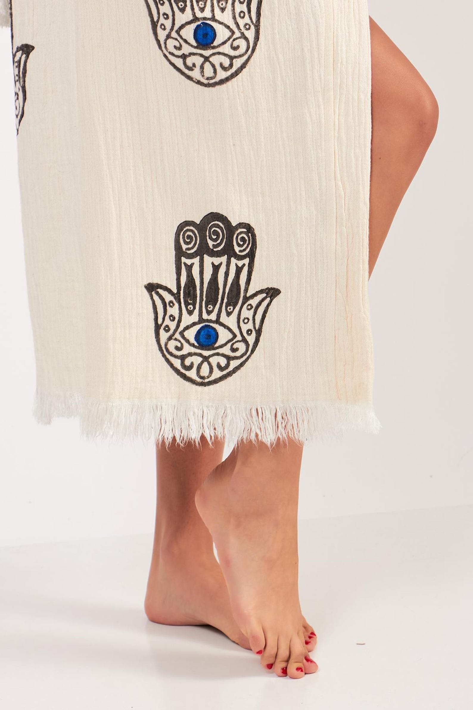 Talisman Pattern Evil Eye Print Robe | Festival Kimono | White ...
