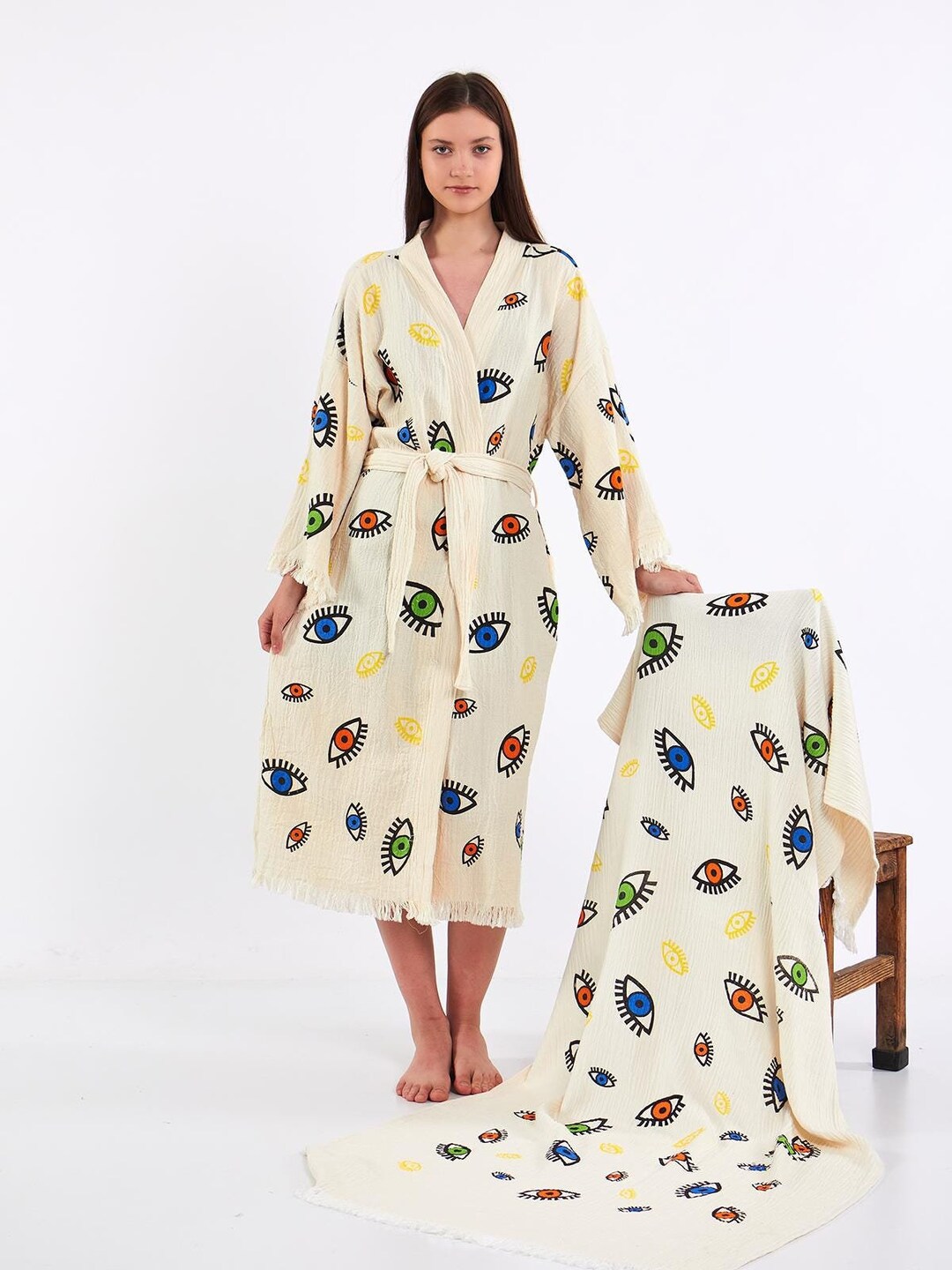 Turkish Colorful Evil Eye Print Robe | Festival Kimono | Evil Eye ...