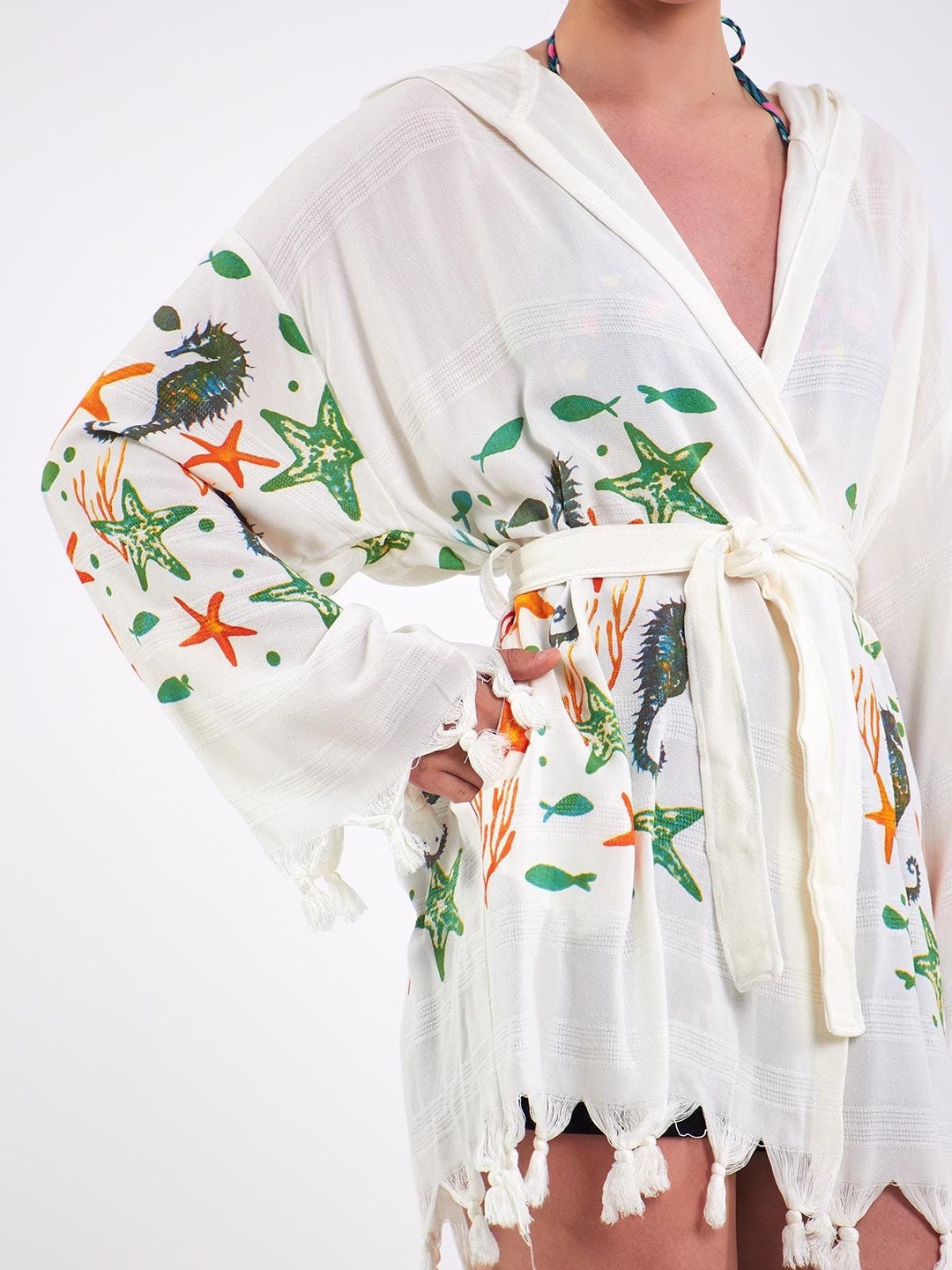 Sea Life Pattern Pareo | Pareo Wrap | Turkish Bathrobe | Kimono ...
