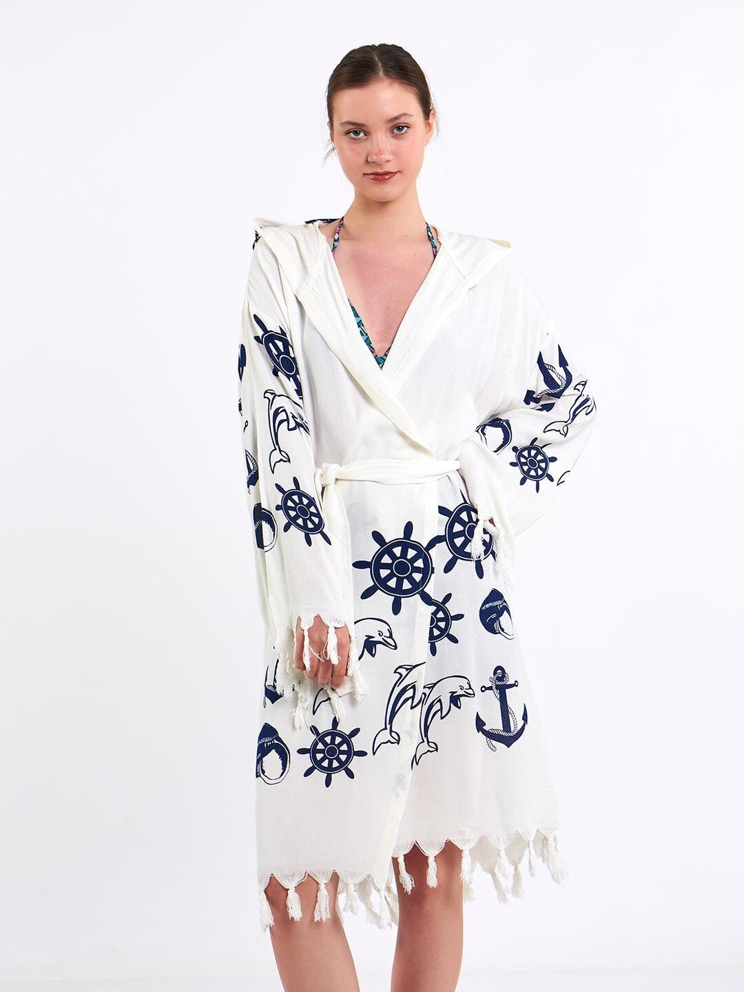Nautical Hooded Pareo | Pareo Wrap | Kimono Beachwear | Gift for Her ...