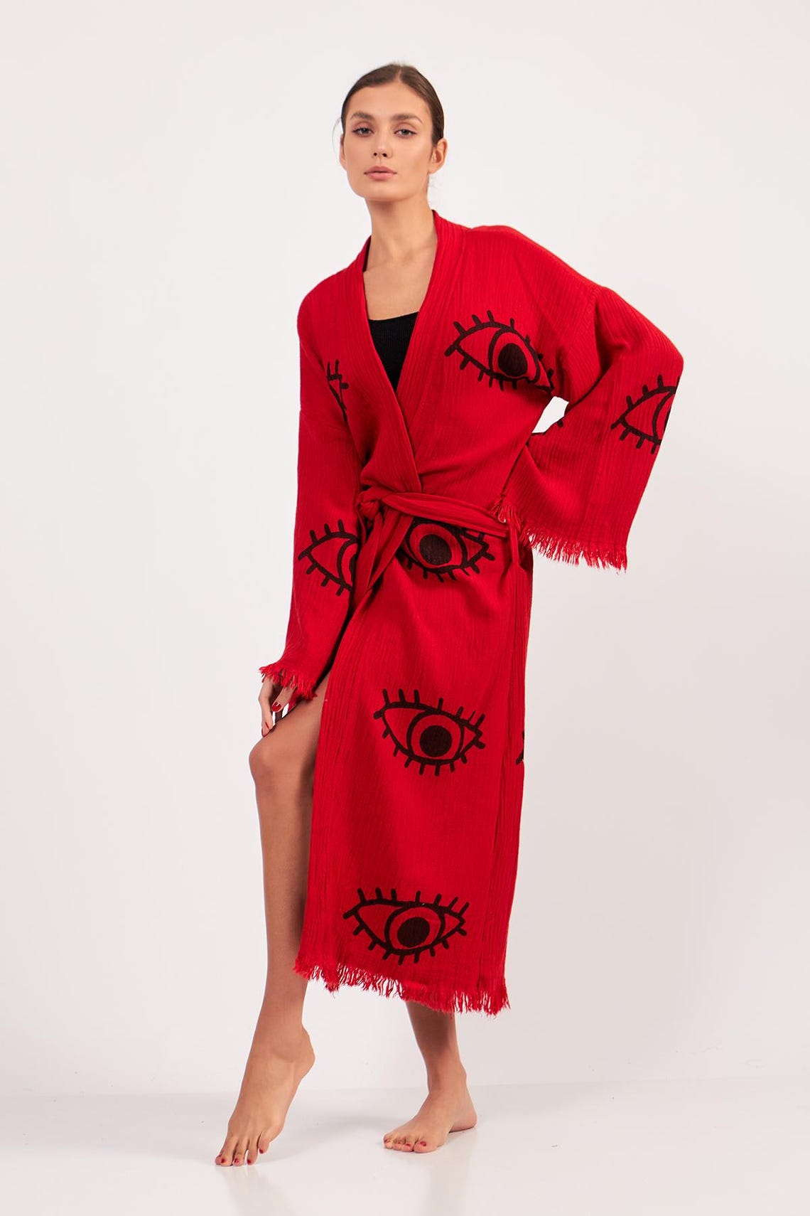 Red Turkish Evil Eye Print Robe | Festival Kimono | Evil Eye Clothing ...
