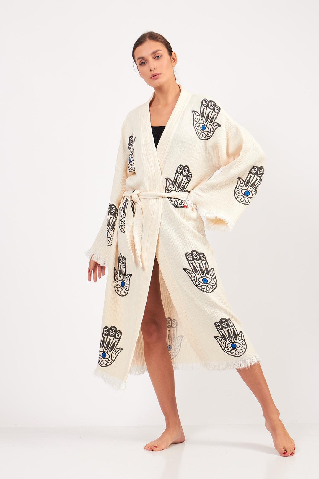 Talisman Pattern Evil Eye Print Robe | Festival Kimono | White ...