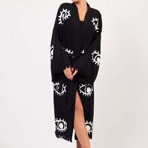 Turkish Evil Eye Print Robe | Festival Kimono | Black Beachwear | Beach ...