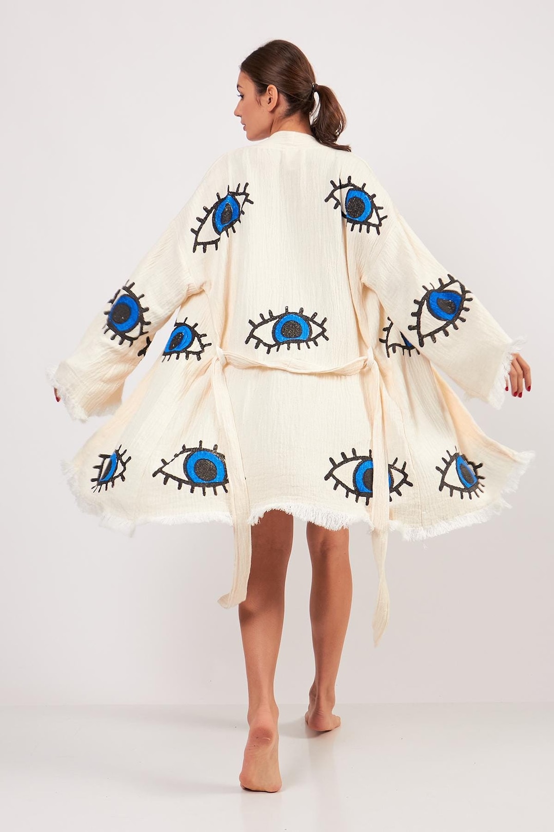 Turkish Evil Eye Print Robe | Festival Kimono | Evil Eye Clothing ...