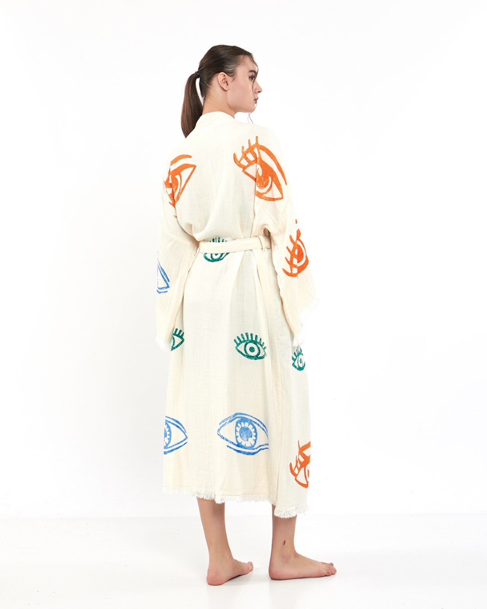 Turkish Organic Cotton Evil Eye Print Robe | Festival Kimono | Boho ...