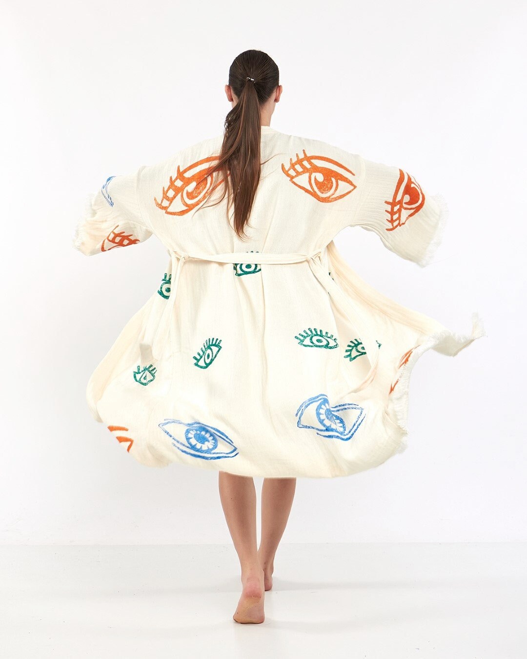 Turkish Organic Cotton Evil Eye Print Robe | Festival Kimono | Boho ...