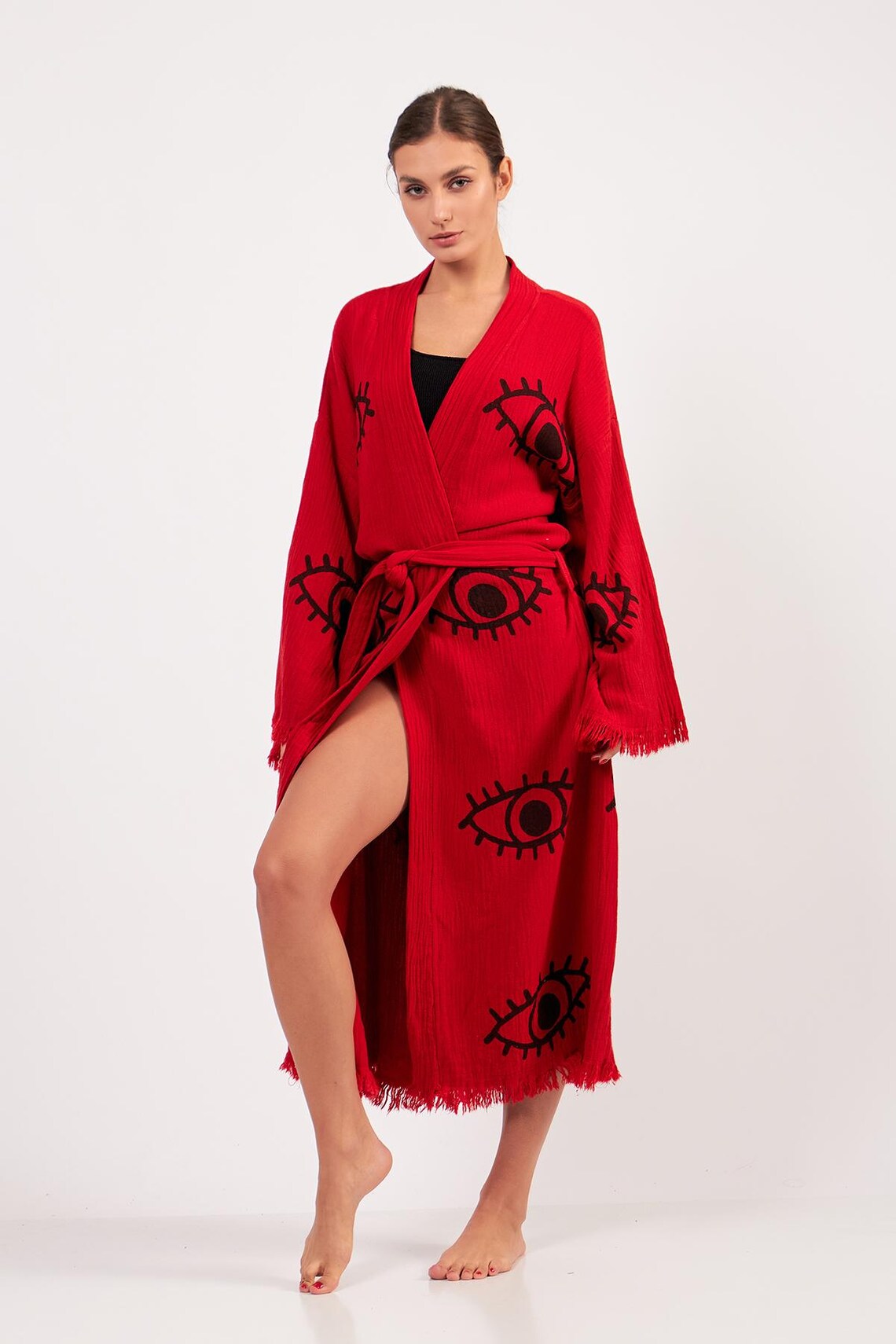 Red Turkish Evil Eye Print Robe | Festival Kimono | Evil Eye Clothing ...