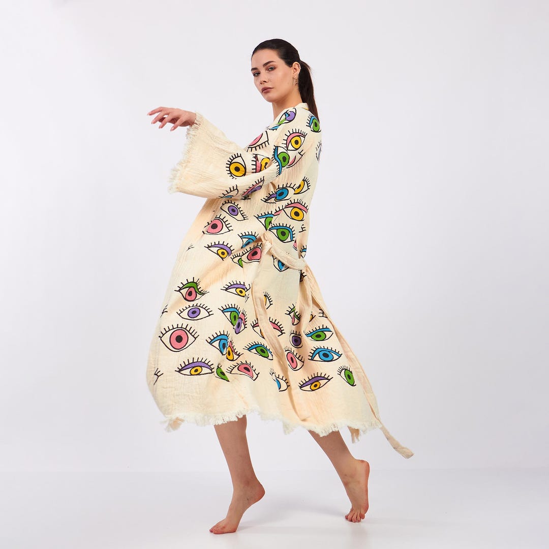 Turkish Colorful Evil Eye Print Robe | Festival Kimono | Evil Eye ...