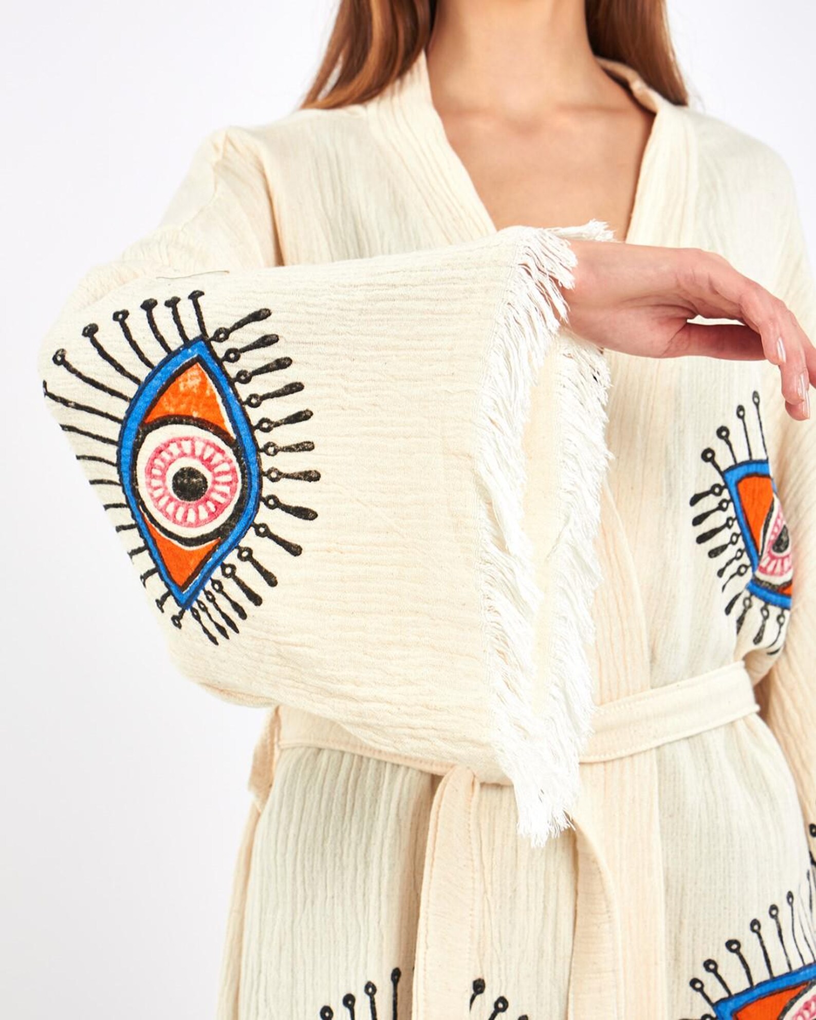 Turkish Evil Eye Print Robe | Festival Kimono | White Beachwear | Beach ...