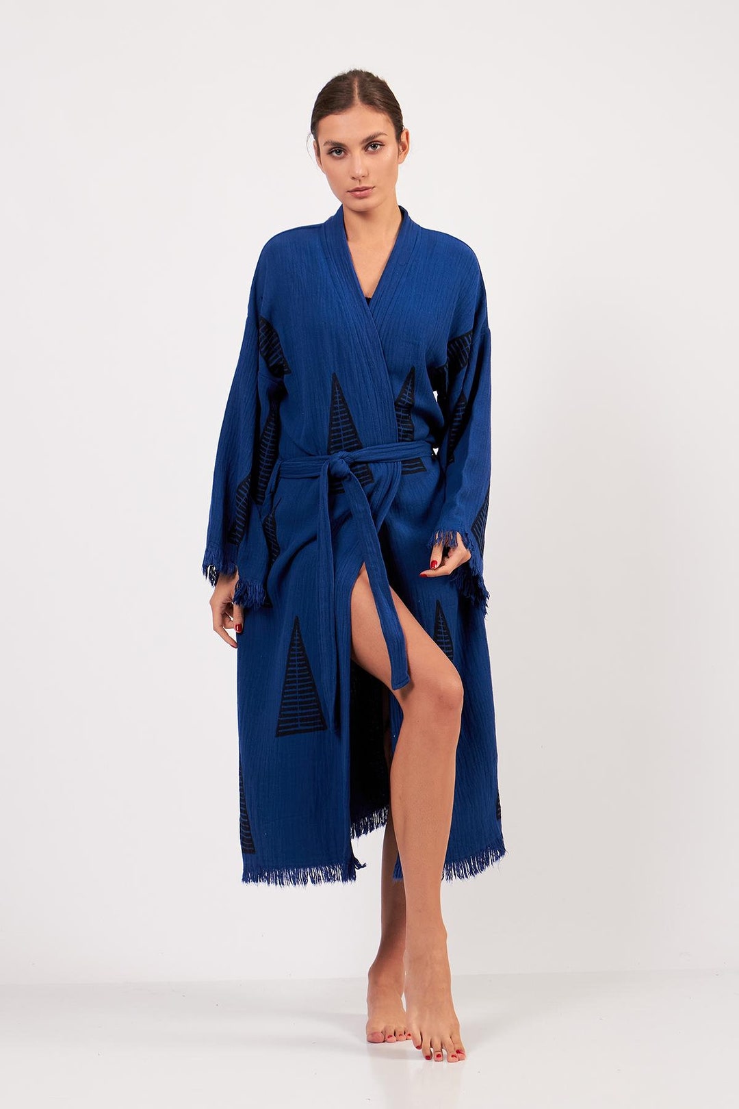 Turkish Organic Pyramid Patterned Stone Printed Cotton Muslin Kimono ...