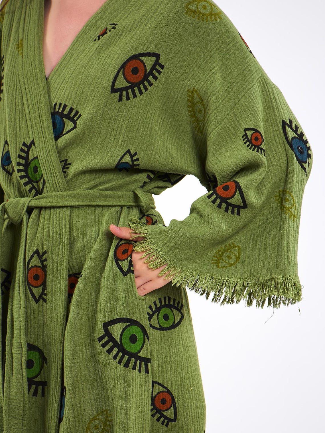 Green Turkish Colorful Evil Eye Print Robe | Festival Kimono | Evil Eye ...