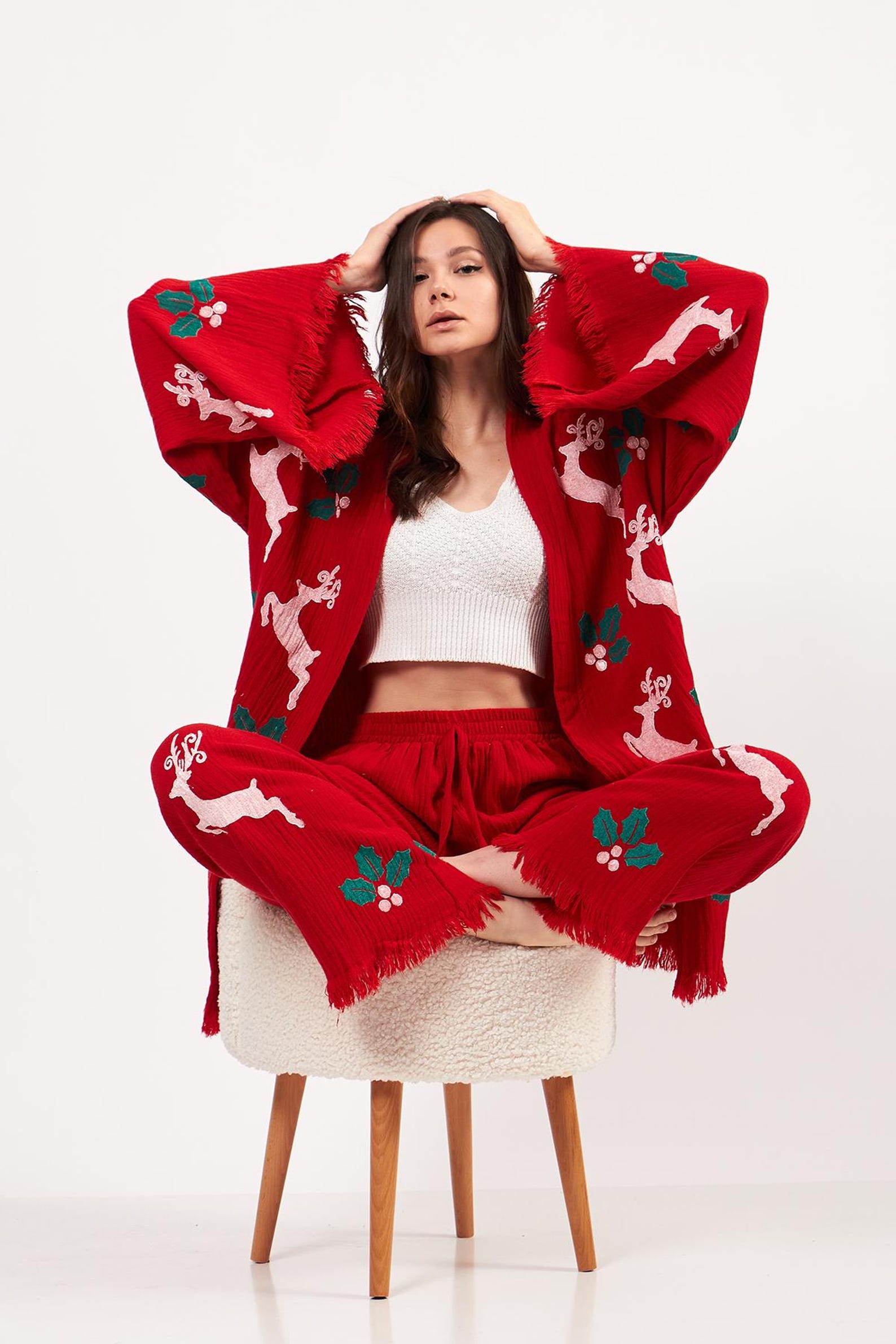 Christmas Pajamas, Christmas Gift Robe, Christmas Pattern Kimono ...