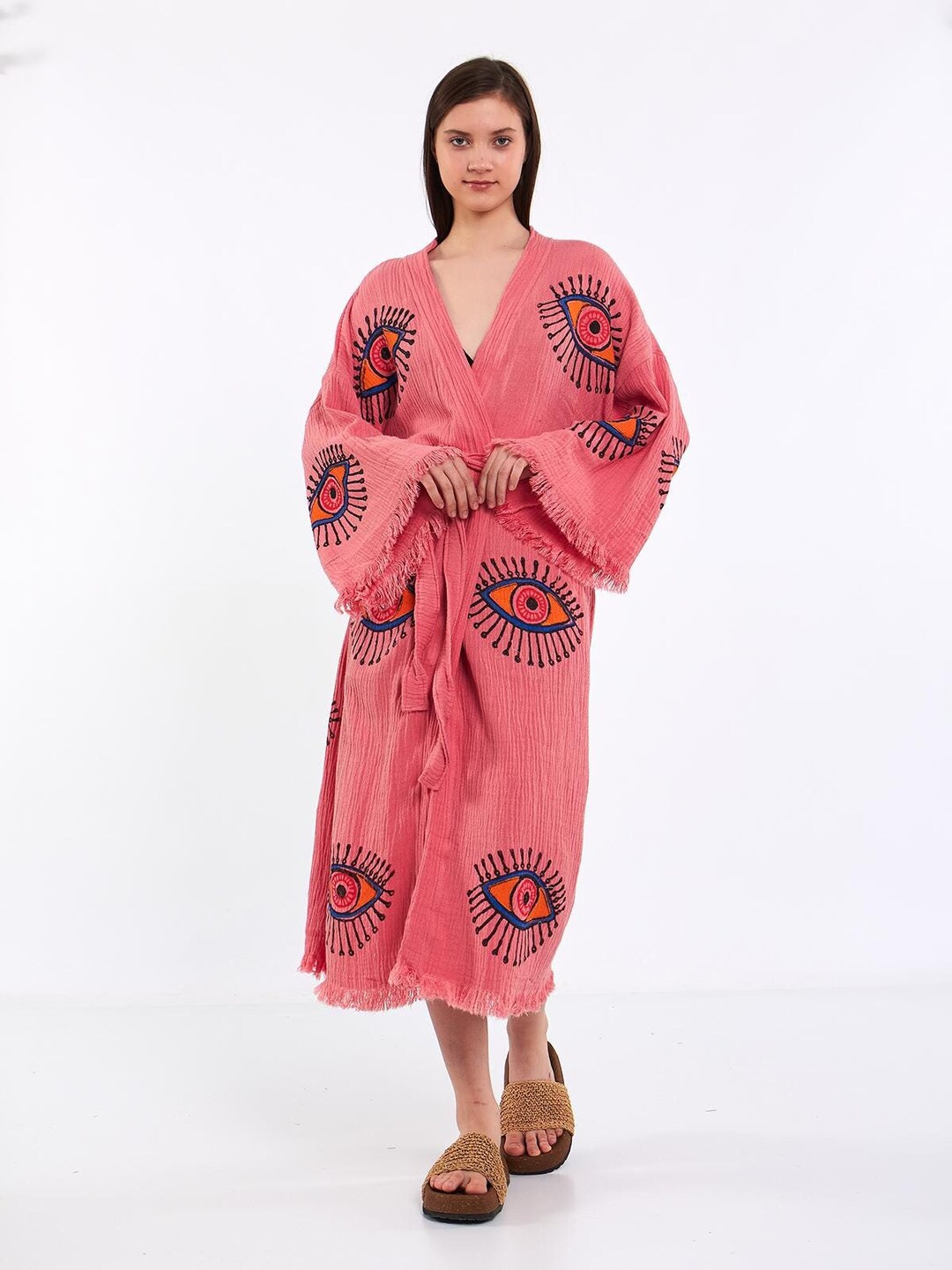 Turkish Evil Eye Print Robe | Pink Eye Festival Kimono | Evil Eye ...