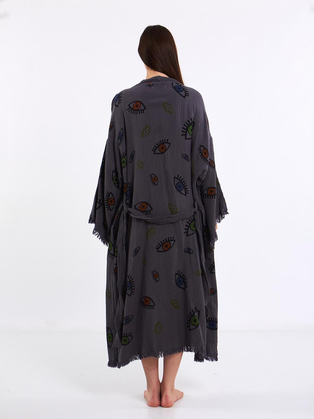 Black Turkish Colorful Evil Eye Print Robe | Festival Kimono | Evil Eye ...