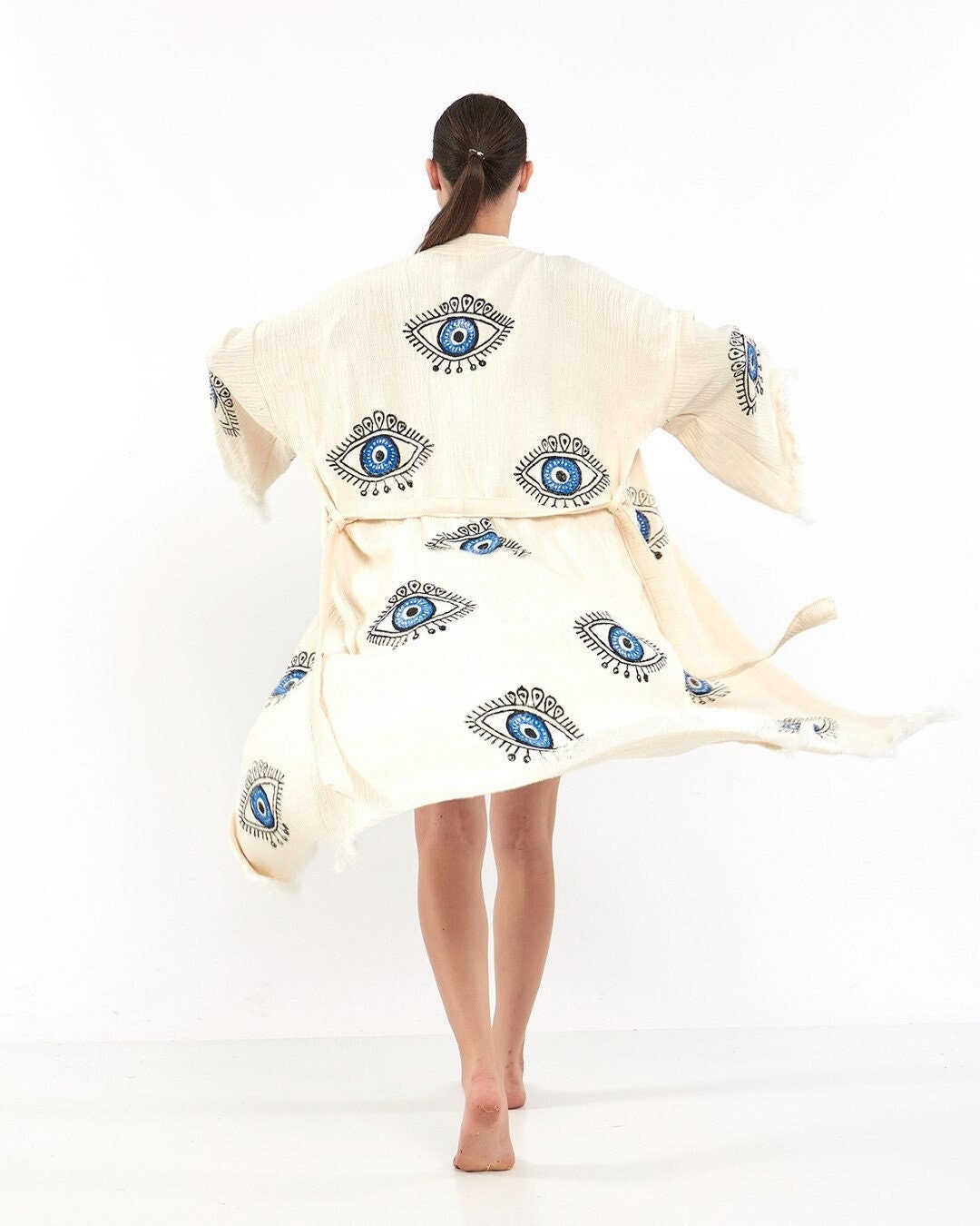 Turkish Organic Cotton Evil Eye Print Robe | Evil Eye Robe | Authentic ...
