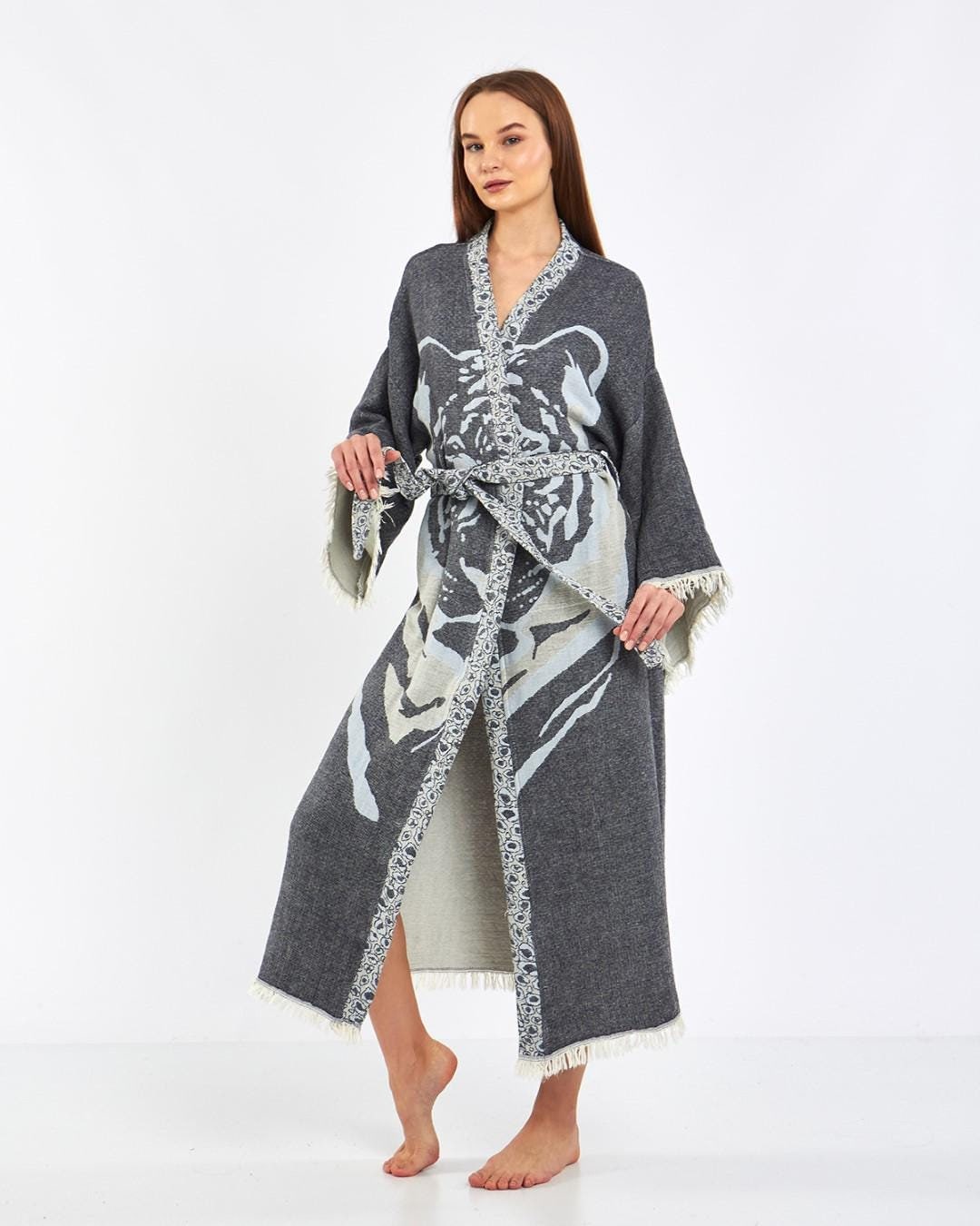 Grey Tiger Print Robe | Animal Print Clothing | Beach Coverup ...