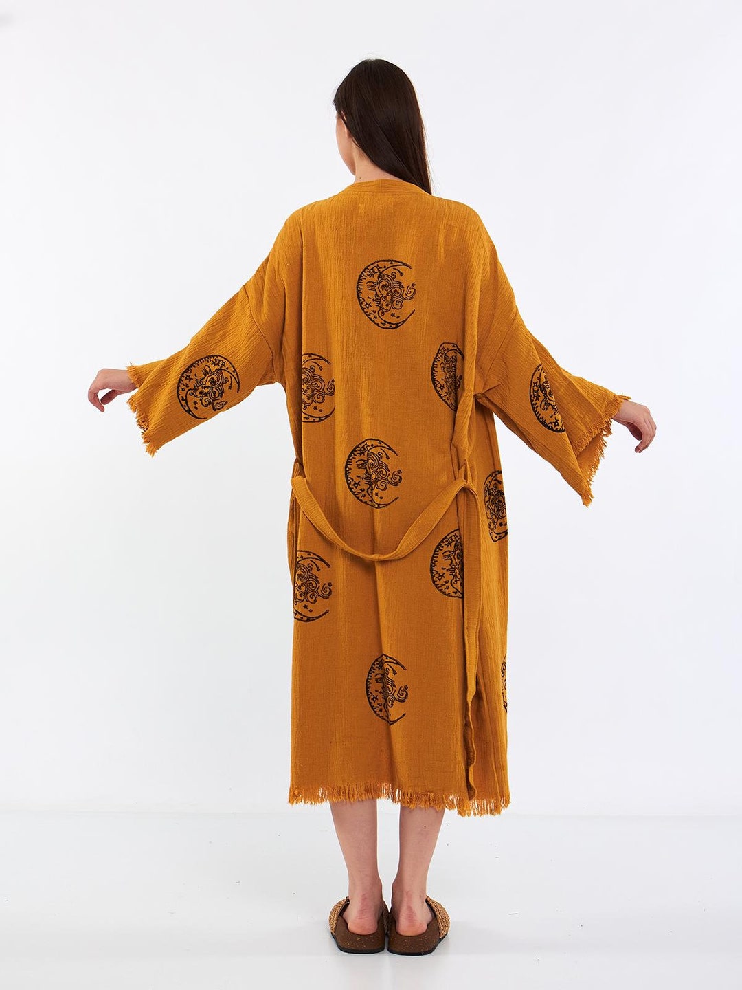 Lunar Moon Eye Print Orange Robe | Celestial Clothing | Beach Coverup ...