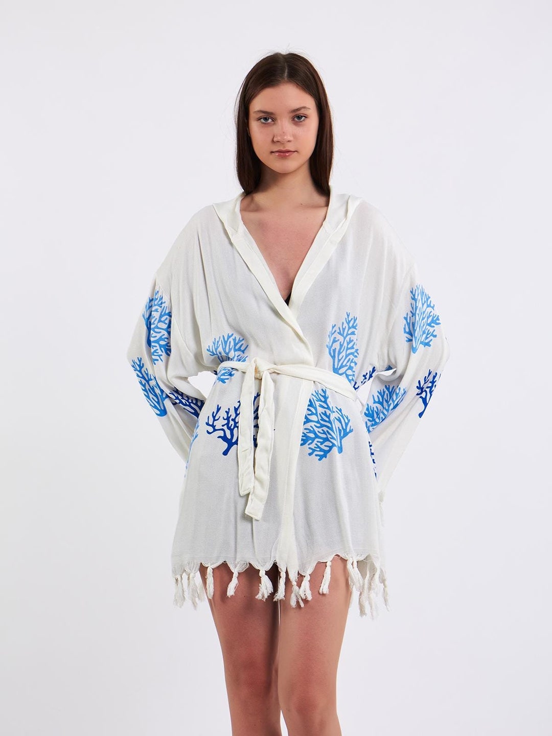 Blue Tree Hooded Pareo | Pareo Wrap | Turkish Bathrobe | Kimono ...