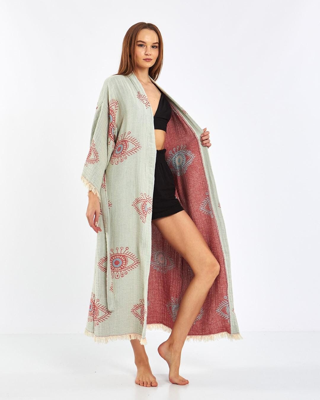Red Eye Print Robe | Spa Day Essentials | Beach Coverup | Boho Kimono ...