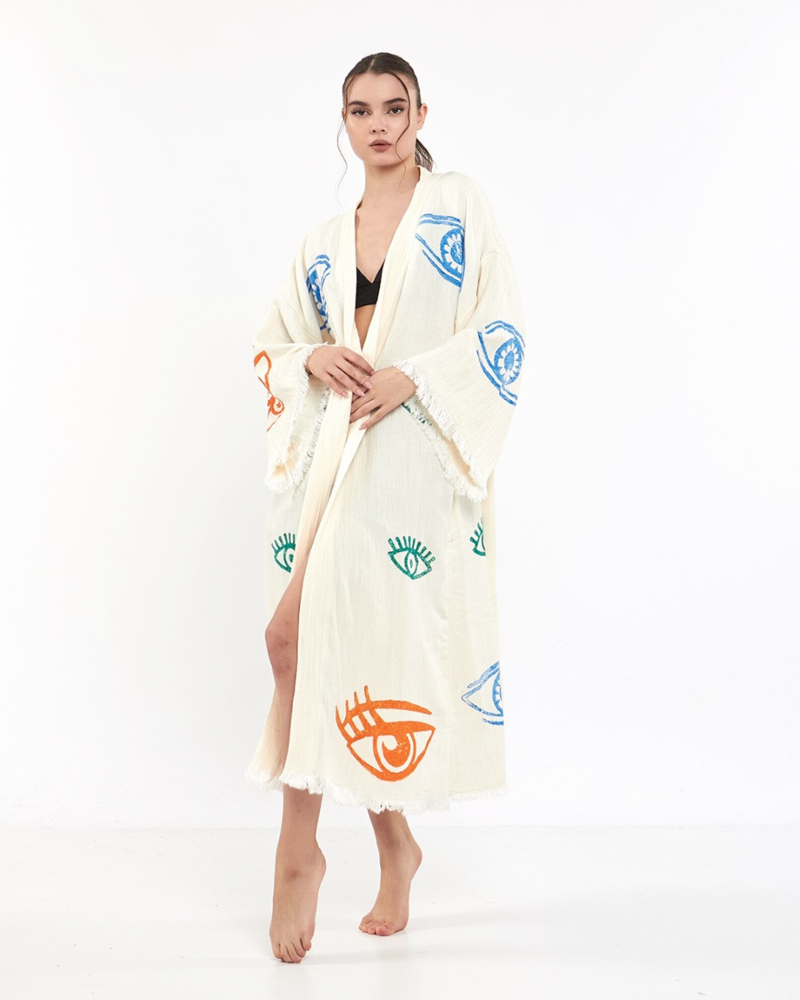 Turkish Organic Cotton Evil Eye Print Robe | Festival Kimono | Boho ...