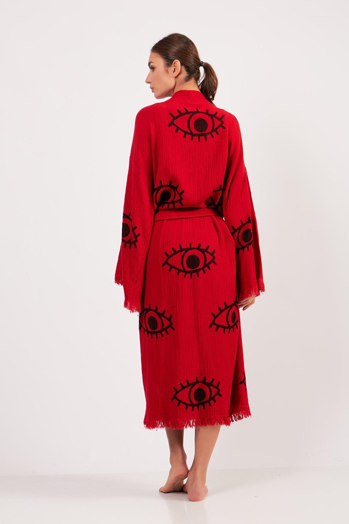 Red Turkish Evil Eye Print Robe | Festival Kimono | Evil Eye Clothing ...