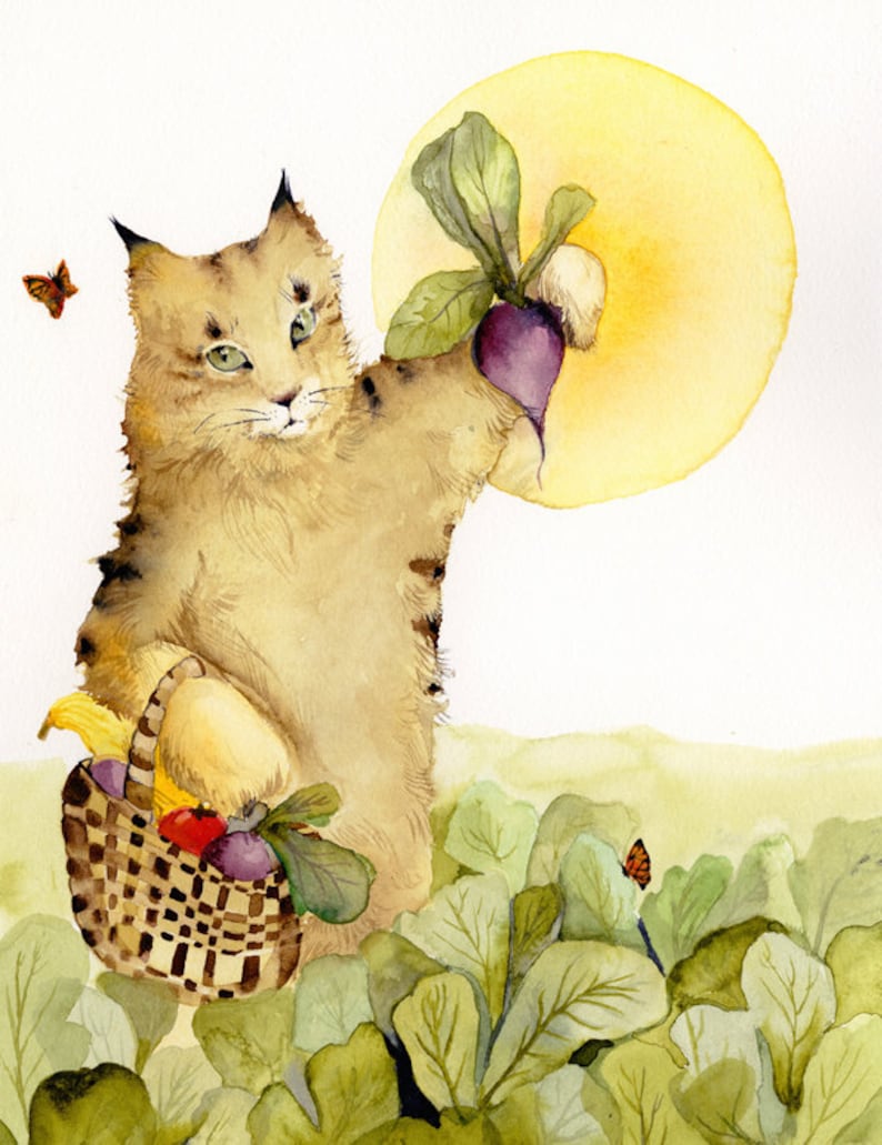 Cat Art Cat Painting Farming Farmhand Cat on the Farm - Etsy