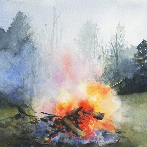 Bonfire Print of Watercolor - Etsy