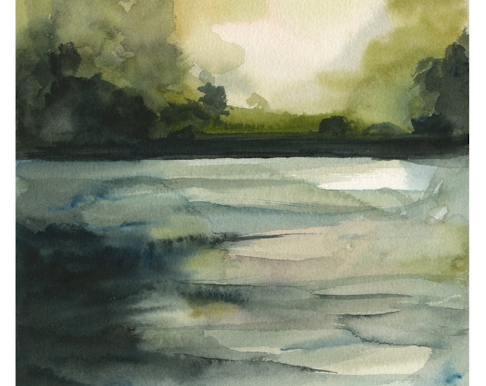 Landscape Painting, Watercolor Landscape, Landscape Print, in the Water ...