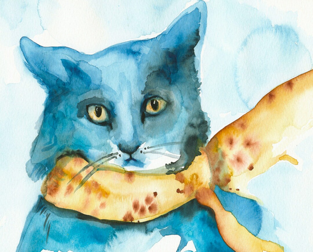 Bluebell- Blue Cat Art, Children,decor, Room - Etsy