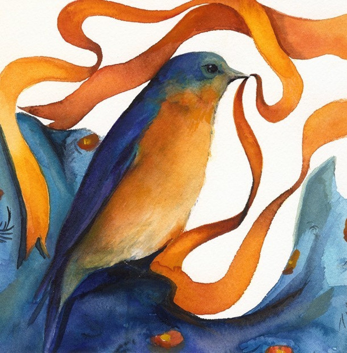 Bluebird With Ribbon Bluebird Art | Etsy