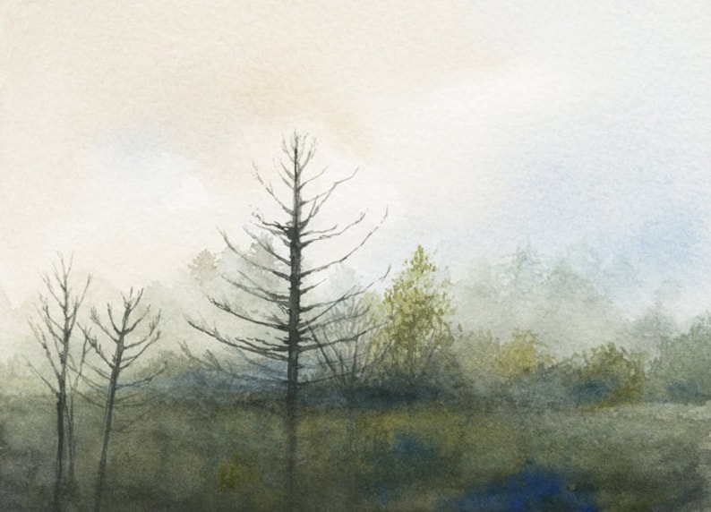 Foggy Spring Evening Print of Watercolor - Etsy