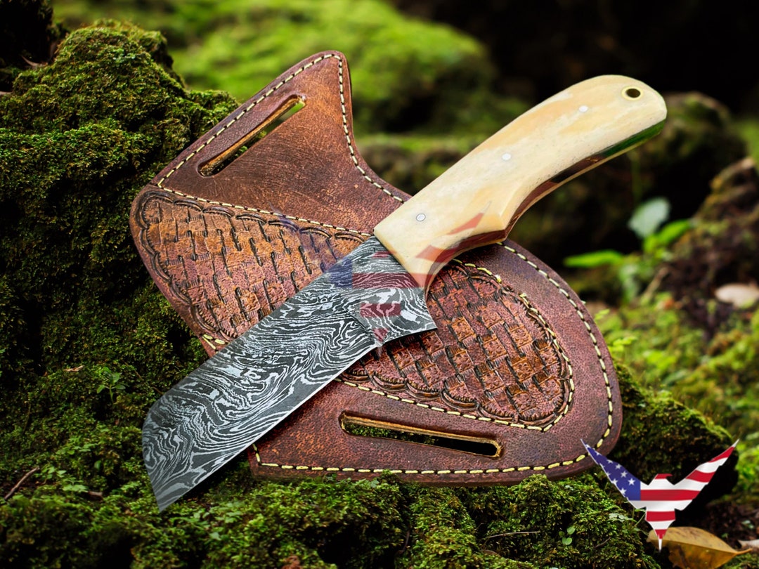 Damascus Bull Cutter Knife With Personalization, Cowboy Knife, Cowboy ...