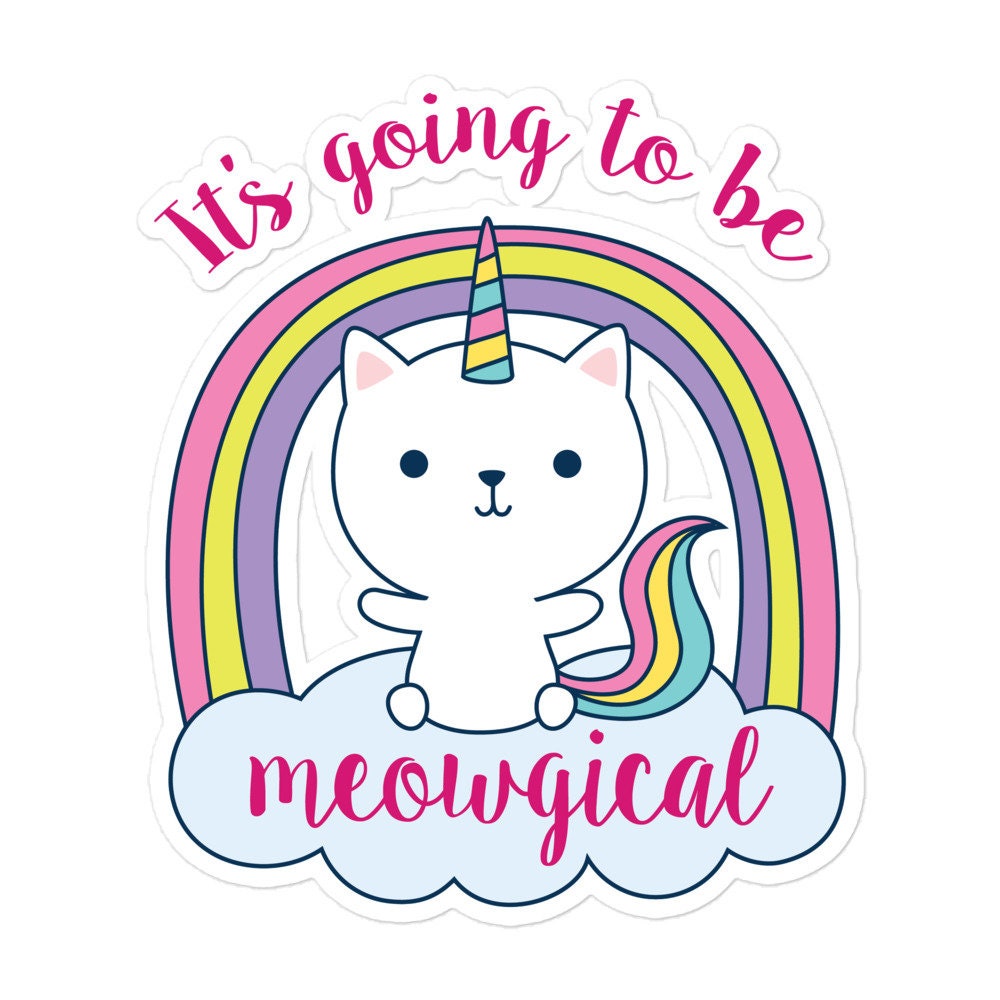 Caticorn (cat Unicorn) Meowgical Sticker | Craft Label | Pastel Rainbow ...