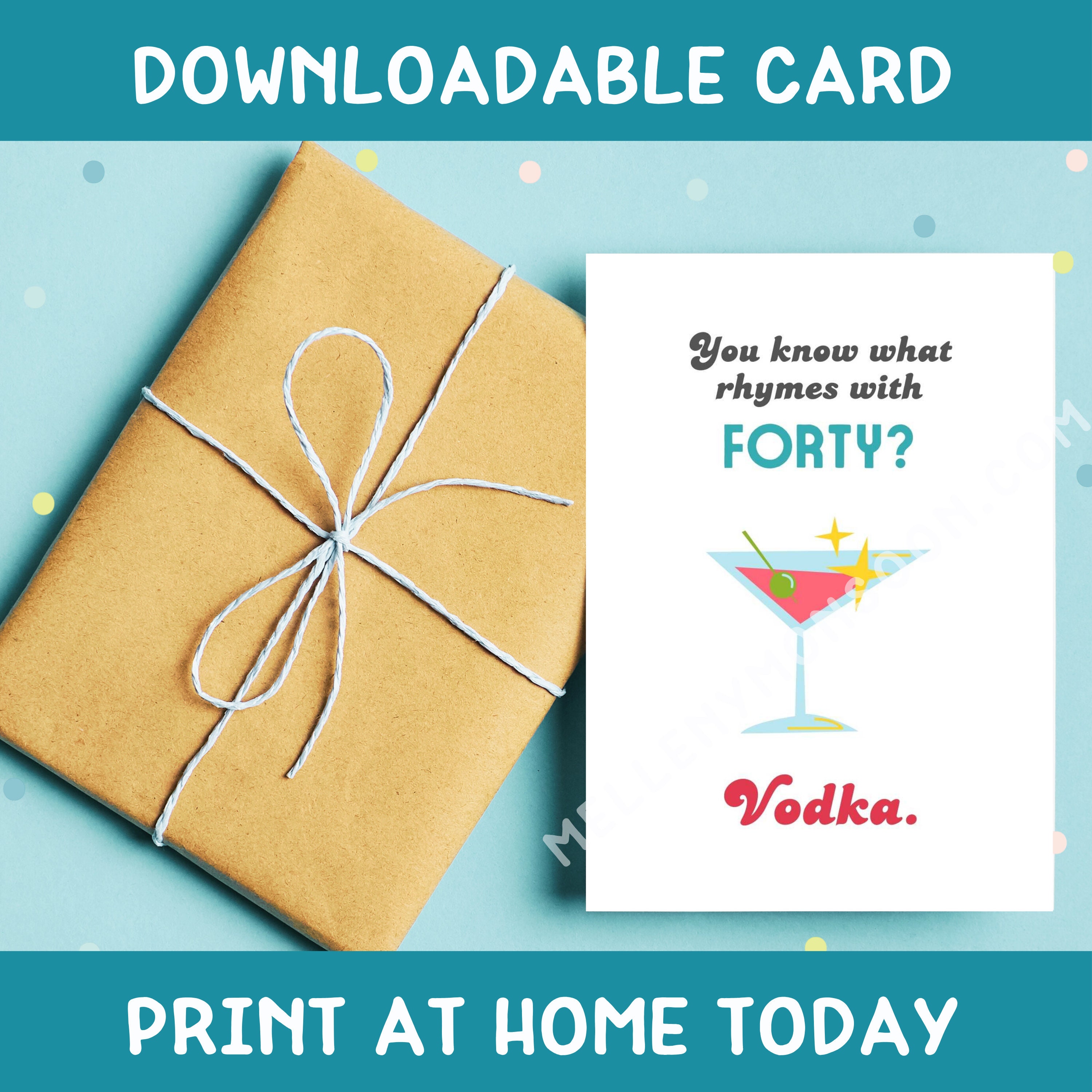Funny What Rhymes With Forty Printable 40th Birthday Card, for Best ...